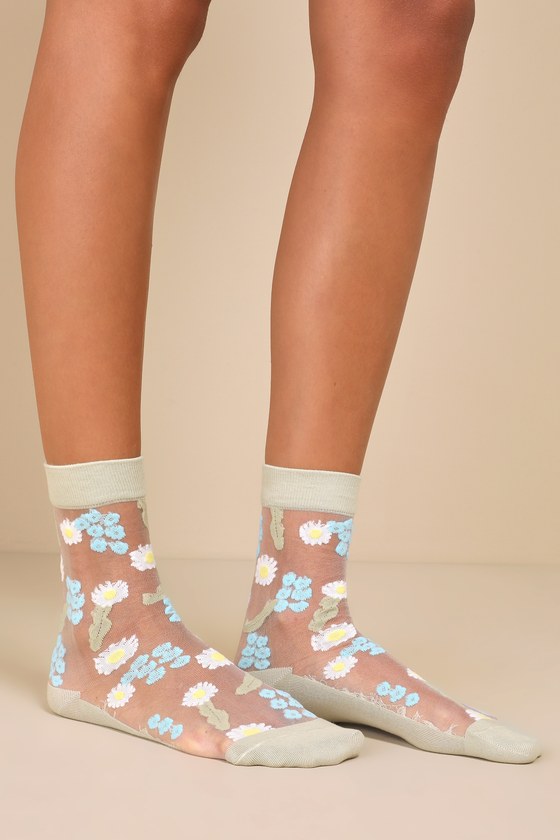 Sheer Floral Socks - Floral Embroidered Socks - Two-Pack Socks - Lulus