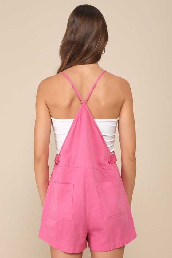 Pink Short Overalls - Shortalls - Overalls Romper - Pink Romper - Lulus