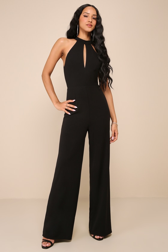 Black Cutout Jumpsuit - Backless Halter Jumpsuit - Bow Jumpsuit - Lulus