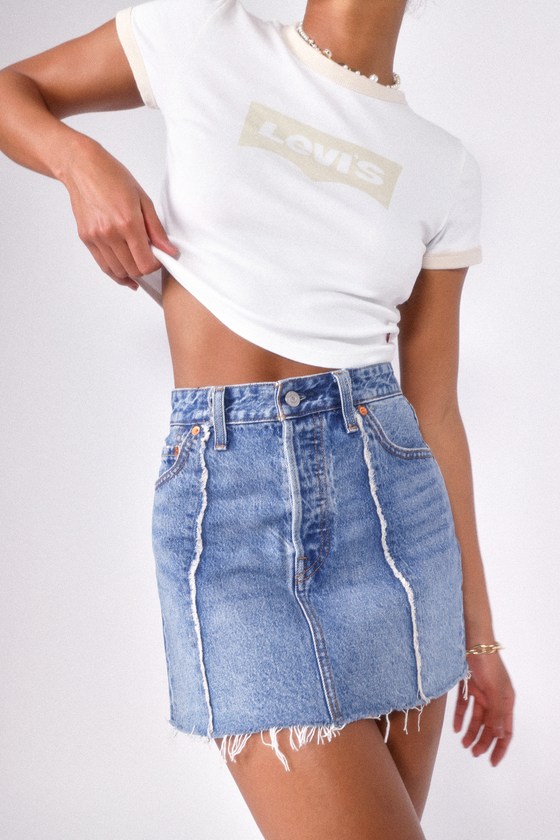 Levi's Recrafted Icon - Medium Wash Denim Skirt - Mini Skirt - Lulus