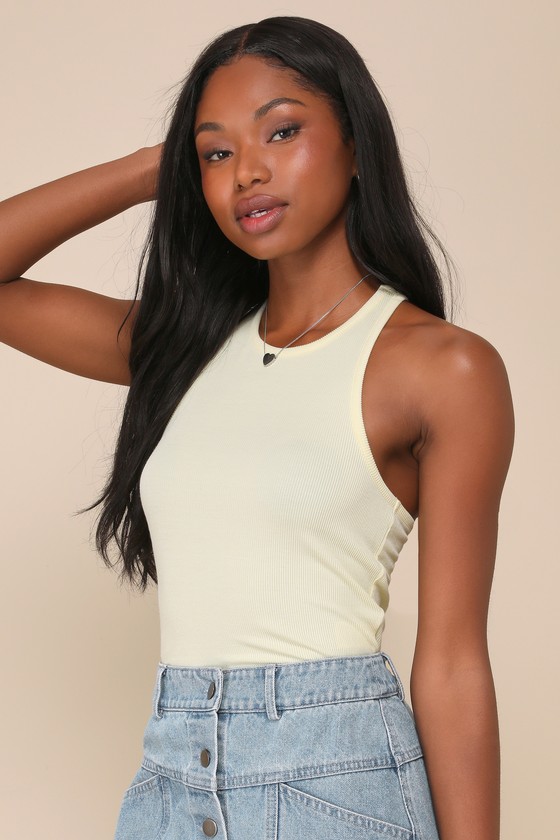 Basic Yellow Tank - Cropped Ribbed Tank Top - Racerback Tank Top - Lulus