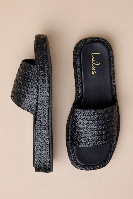 Black Raffia Sandals - Platform Slide Sandals - Slide Sandals - Lulus