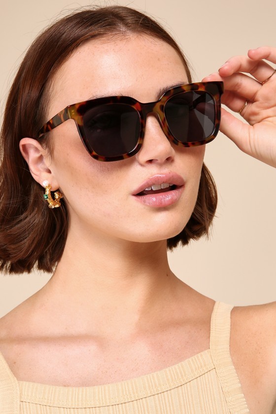 Brown Tortoise Sunglasses - Brown Sunnies - Square Sunglasses - Lulus
