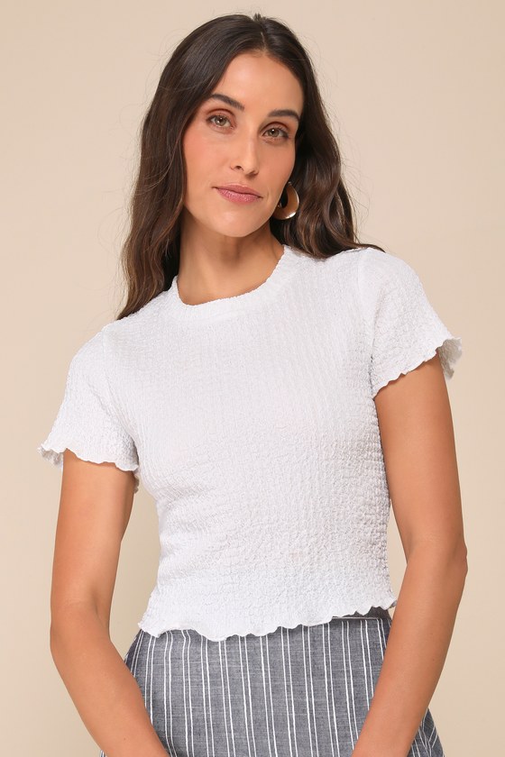 White Smocked Knit Top - Short Sleeve Top - Lettuce Edge Top - Lulus