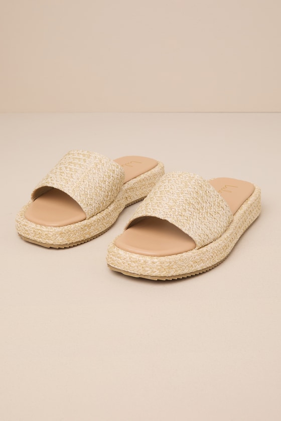 Natural Raffia Sandals - Platform Slide Sandals - Slide Sandals - Lulus