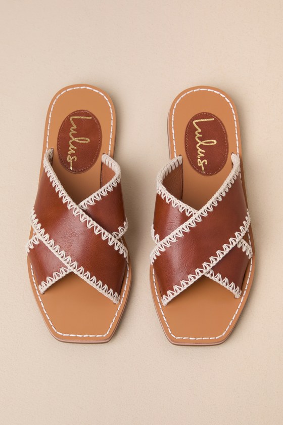 Tan Slide Sandals - Slide Sandals - Square-Toe Sandals - Sandals - Lulus