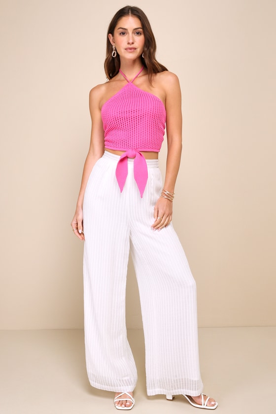 Hot Pink Crochet Top - Pink Halter Top - Pink Cutout Crochet Top - Lulus