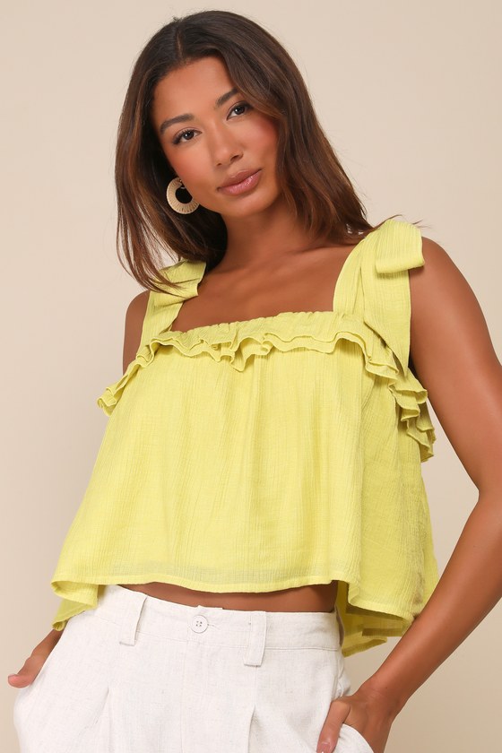 Lime Green Top - Ruffled Tank Top - Tie-Strap Top - Ruffled Top - Lulus