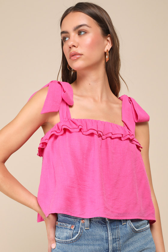 Hot Pink Top - Ruffled Tank Top - Tie-Strap Top - Ruffled Top - Lulus