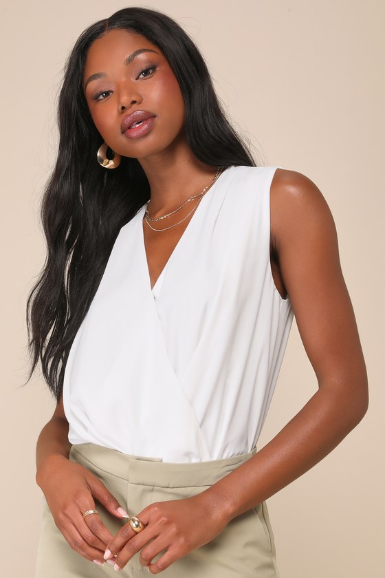 Ivory Bodysuit - Ivory Sleeveless Bodysuit - Surplice Bodysuit - Lulus