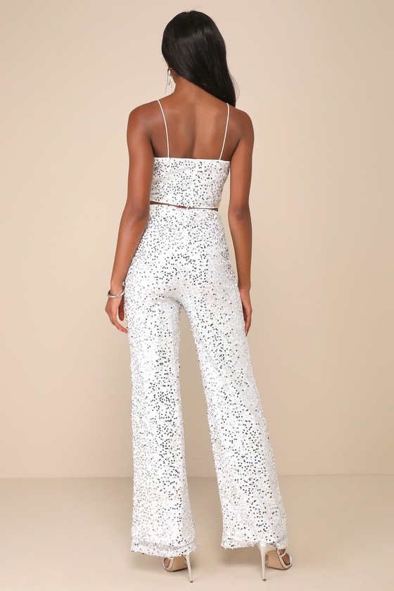 White Sequin Jumpsuit - Two-Piece Jumpsuit - Shiny Jumpsuit - Lulus
