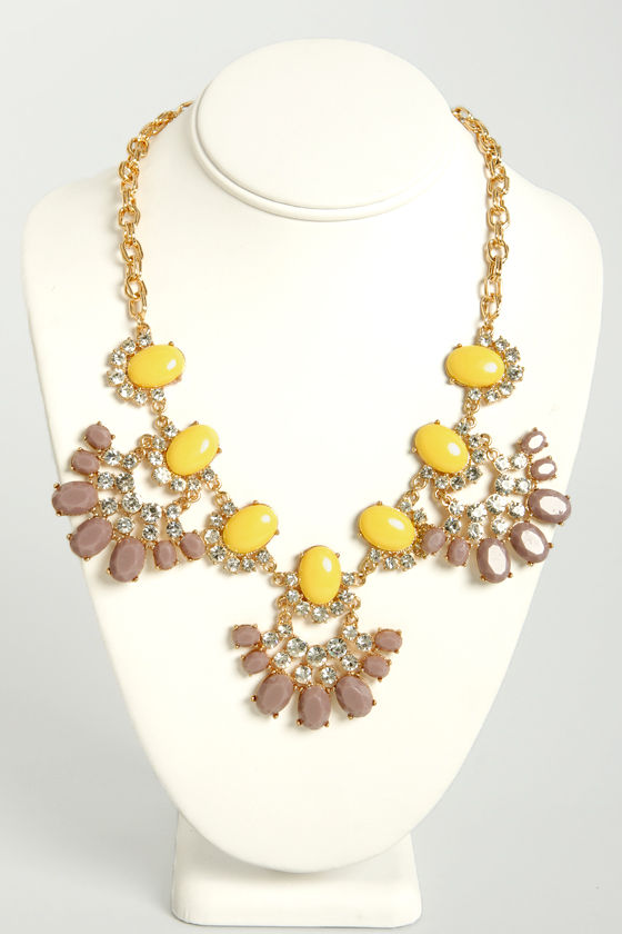 Lovely Rhinestone Necklace - Yellow Necklace - Statement Necklace - $18 ...