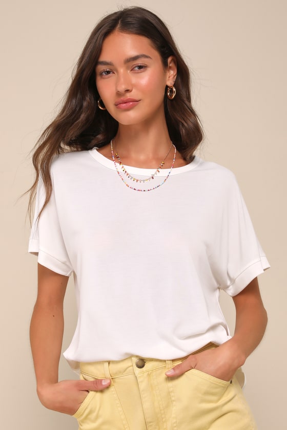 Ivory T-Shirt - Modal Crew Neck Tee - Jersey Short Sleeve Tee - Lulus