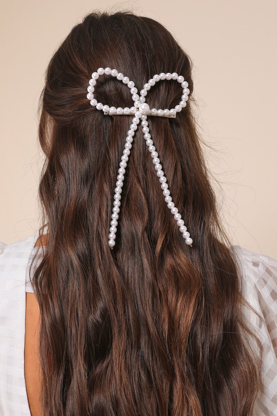 White Pearl Hair Bow - Bow Barrette - Pearl Barrette - Pearl Bow - Lulus