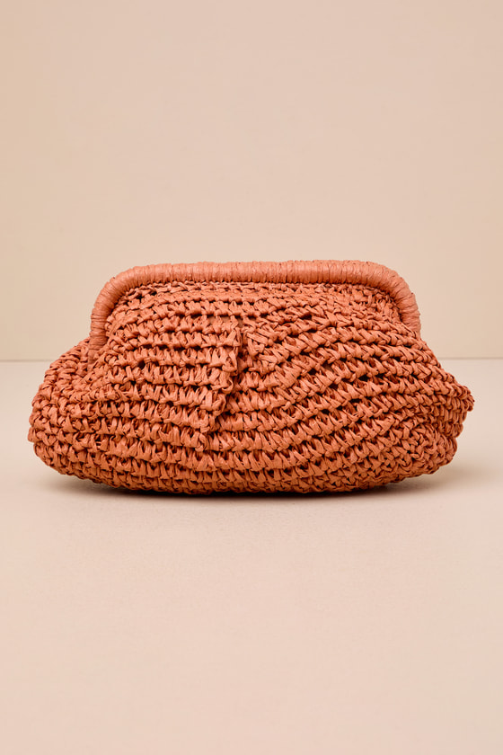 Rust Orange Clutch - Woven Straw Clutch - Orange Handbag - Lulus