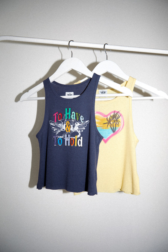 Boys Lie Vows Beegee - Slate Blue Tank - Cropped Graphic Tank - Lulus