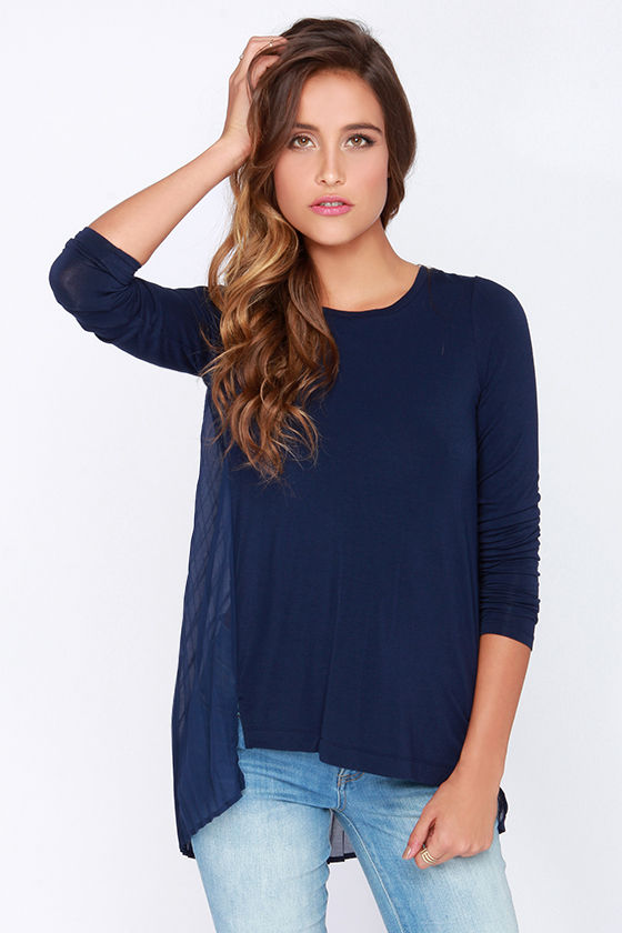 Cute Navy Blue Top - High Low Top - Long Sleeve Top - $59.00 - Lulus