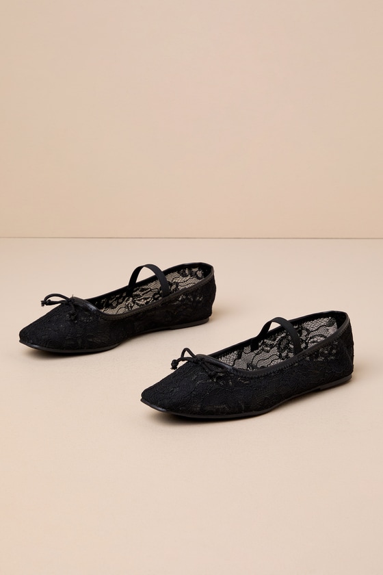 Black Lace Ballet Flats - Sheer Lace Flats - Bow Flats - Flats - Lulus
