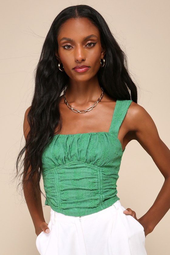 Green Embroidered Top - Green Tank Top - Sleeveless Crop Top - Lulus