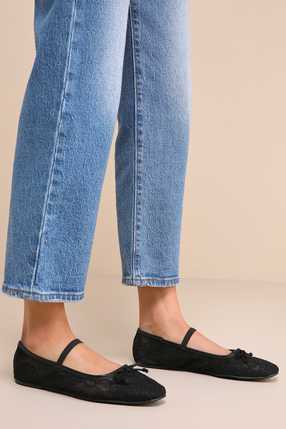 Black Lace Ballet Flats - Sheer Lace Flats - Bow Flats - Flats - Lulus