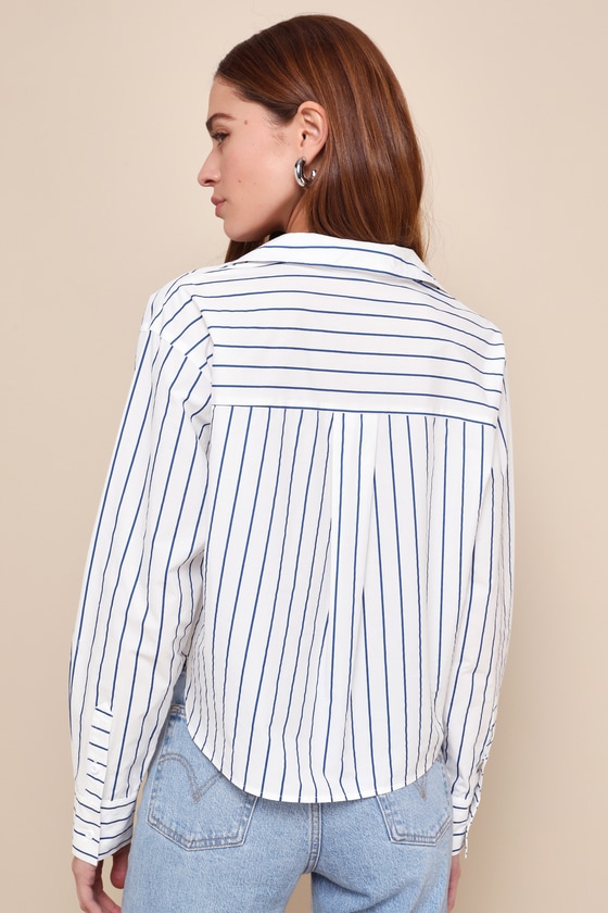 White and Blue Striped Top - Cropped Button-Up - Button-Up Top - Lulus