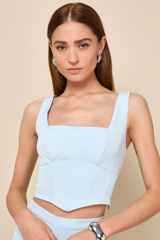 Light Blue Top - Bustier Crop Top - Two-Piece Skort Set - Lulus