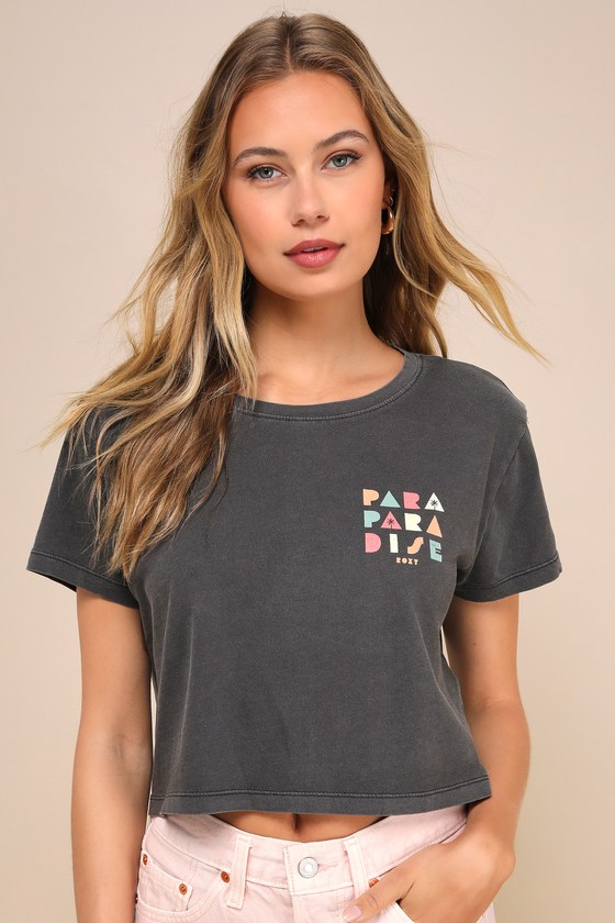 Roxy Para Paradise - Cropped Graphic Tee - Charcoal T-Shirt - Lulus