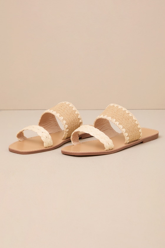 Beige Slide Sandals - Raffia Woven Slide Sandals - Slide Sandals - Lulus