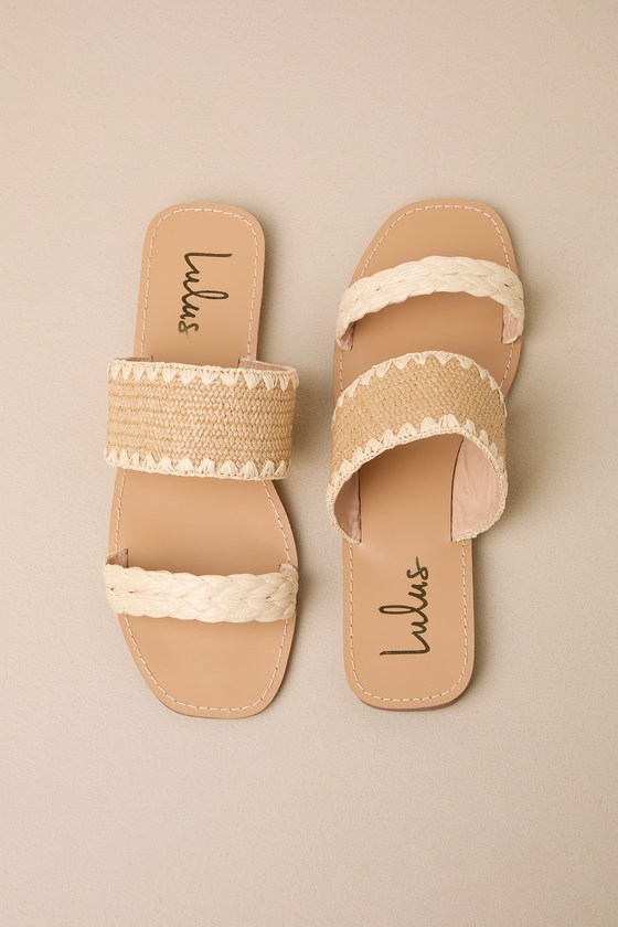 Beige Slide Sandals - Raffia Woven Slide Sandals - Slide Sandals - Lulus