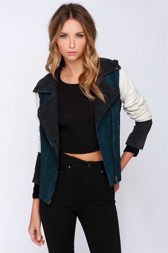 Color Block Jacket - Suede Jacket - Blue Jacket - $213.00 - Lulus