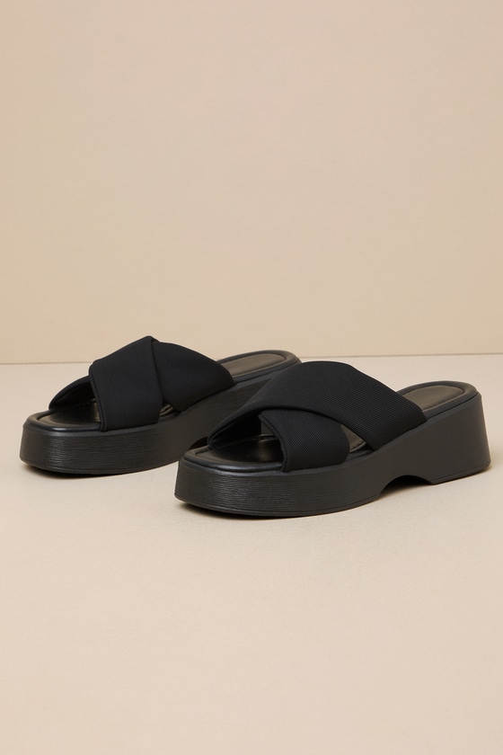 Black Platform Slides - Slide Sandals - Flatform Sandals - Lulus