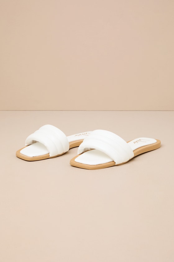 White Quilted Sandals - Cute Slide Sandals - Flat Slide Sandals - Lulus