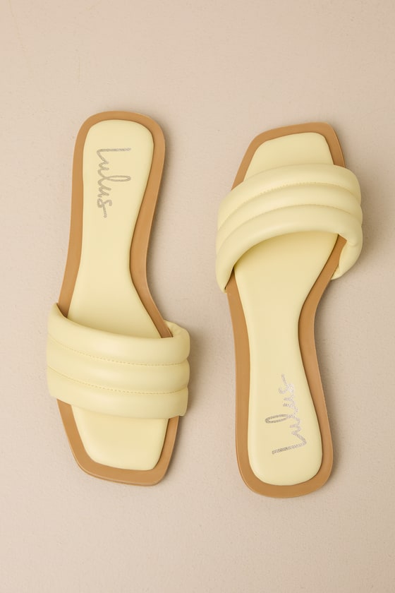 Lemon Quilted Sandals - Cute Slide Sandals - Flat Slide Sandals - Lulus