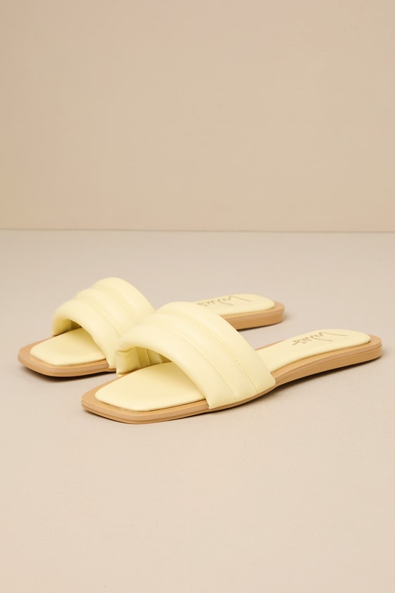 Lemon Quilted Sandals - Cute Slide Sandals - Flat Slide Sandals - Lulus