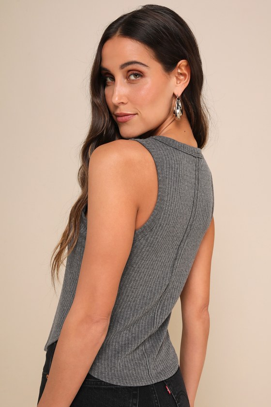 Charcoal Grey Tank Top - Ribbed Tank Top - Pointelle Tank Top - Lulus