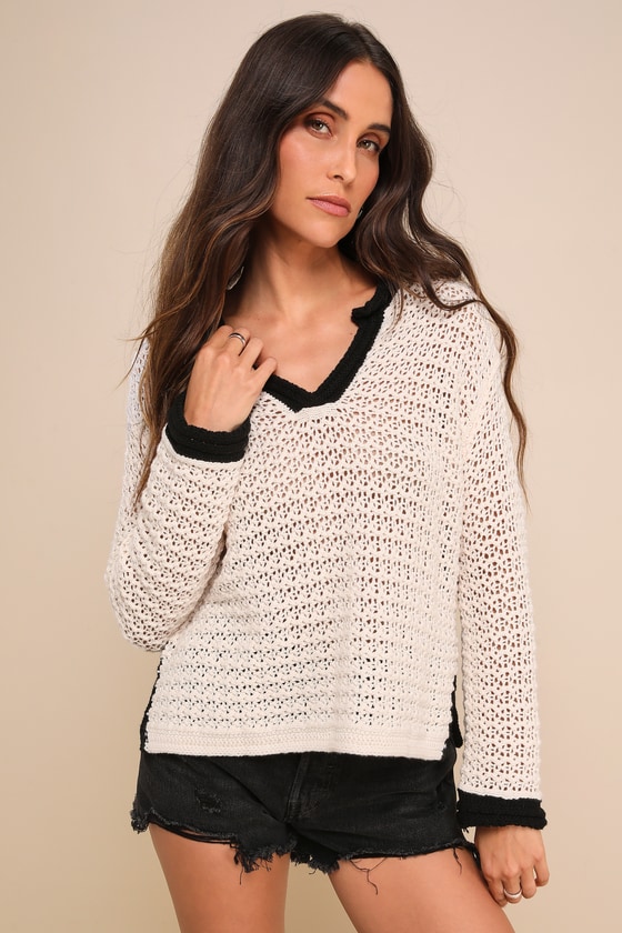 Little Lies Sofia - Ivory Crochet Sweater - Sheer Crochet Top - Lulus
