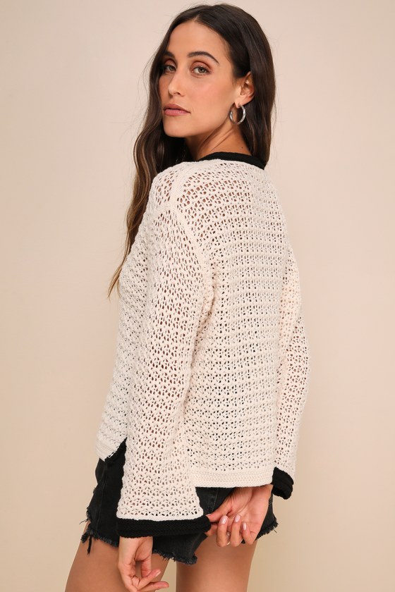 Little Lies Sofia - Ivory Crochet Sweater - Sheer Crochet Top - Lulus
