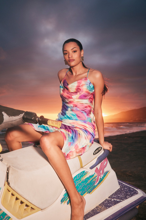 Blue Multi Abstract Midi Dress - Lurex Dress - Slip Midi Dress - Lulus