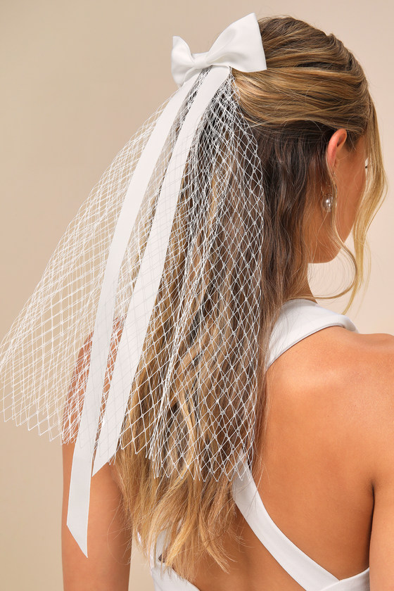 White Mesh Veil - Satin Bow Veil - White Veil - Short Veil - Veil - Lulus