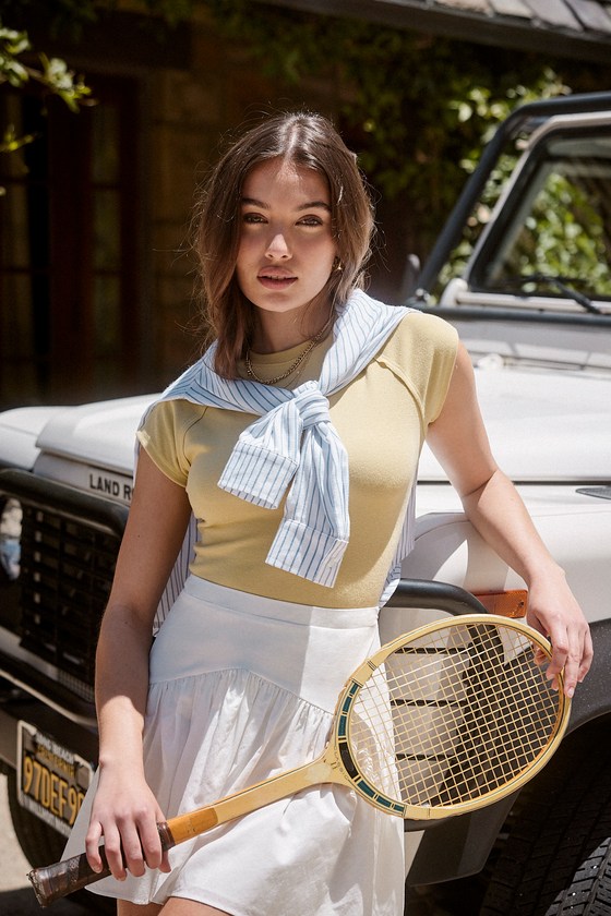 Light Yellow Short Sleeve Tee - Raglan Sleeve Tee - Crew Neck Tee - Lulus