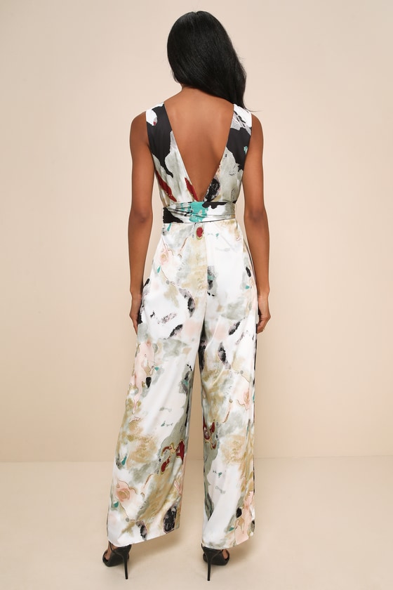 Multi Abstract Print Jumpsuit - Satin Jumpsuit - O-Ring Jumpsuit - Lulus