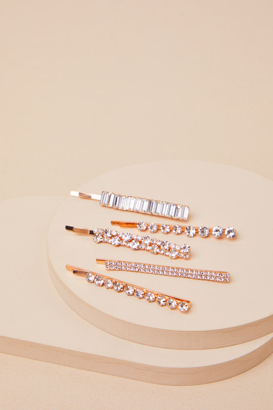 Gold Rhinestone Hair Pin Set - 5-Pc Hair Pin Set - Hair Pins - Lulus