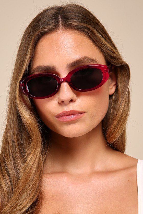 Red Oval Sunglasses - Oval Sunglasses - 90s Sunglasses - Sunnies - Lulus