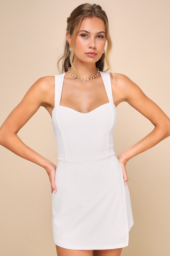White Sleeveless Romper White Skort Romper Backless Romper Lulus
