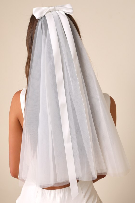 White Satin Bow Veil - White Mesh Veil - White Bridal Veil - Veil - Lulus