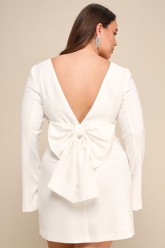 Ivory Long Sleeve Dress - Bow Detail Dress - Backless Mini Dress - Lulus