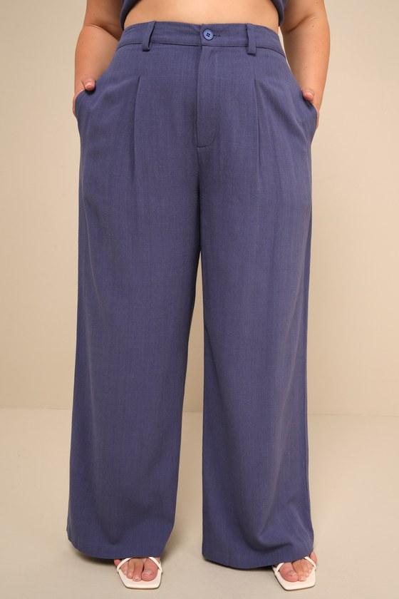 Dark Blue Linen Pants - Wide-Leg Pants - Chic Trouser Pants - Lulus