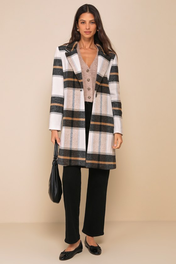 Steve Madden Cher - Plaid Coat - White Plaid Coat - Long Coat - Lulus
