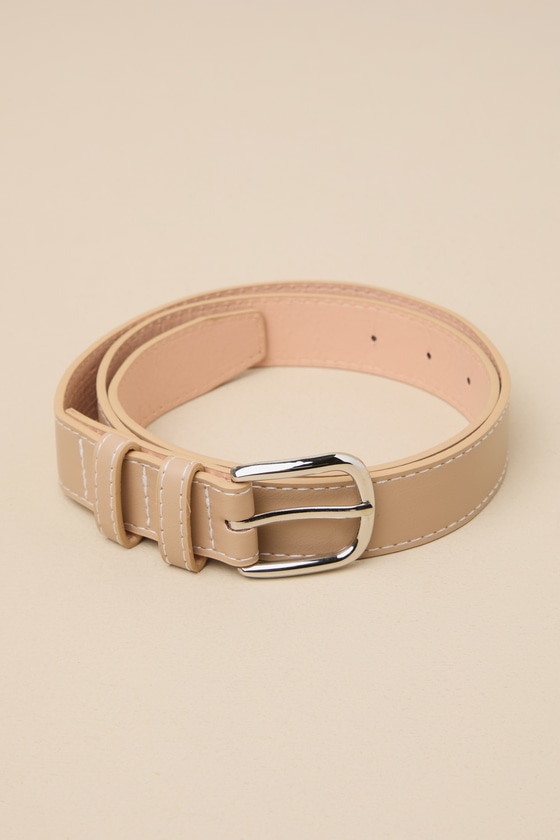 Beige Belt - Wide Belt - Contrast-Stitched Belt - Women's Belt - Lulus