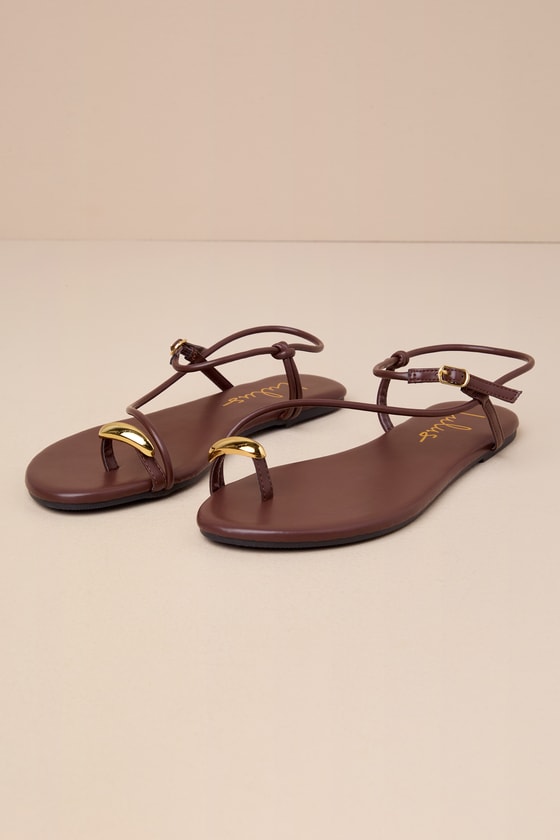 Chocolate Brown Sandals - Ankle Strap Sandals - Flat Sandals - Lulus